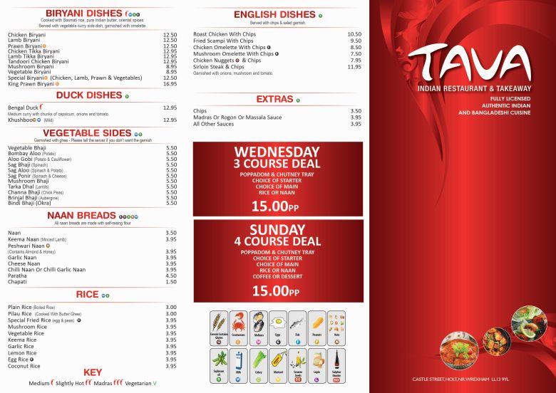 Restaurant Menu | Tava Indian Restaurant Holt